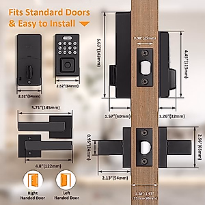 Tinewa Keyless Entry Door Lock with 2 Lever Handles, Fingerprint Entry Door Handleset, Electronic Digital Keypad Deadbolt with App, Auto Lock & One Touch Locking, Front Smart Door Handle Sets, Black