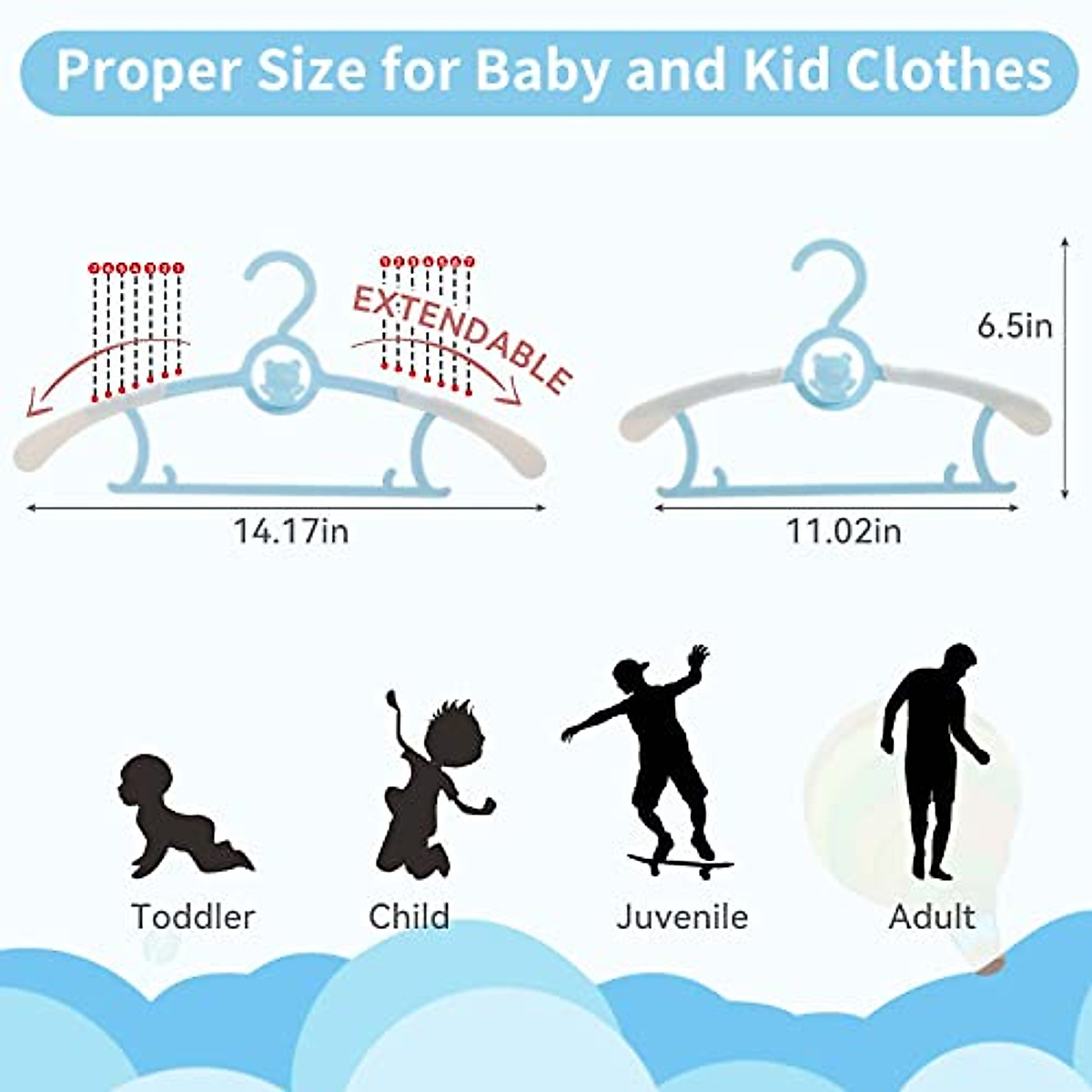 40 Pack Baby Hangers,Adjustable Plastic Children Coat Hanger,Non-Slip and Extendable Laundry Infant Hangers,Baby Nursery Closet Hangers,Baby Clothes Hangers for Girl Boy Toddler Children Hangers