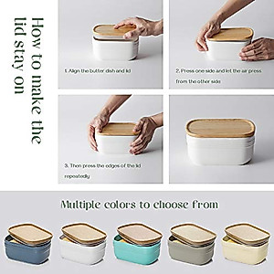 DOWAN Ceramic Butter Dish, Extra Large Butter Keeper for Countertop or Fridge, Airtight Butter Container with Wooden Lid, Farmhouse Kitchen Decor and Accessories, Freezer Safe, White