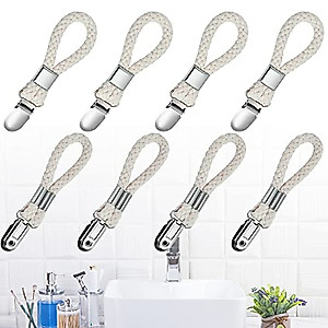 Elesunory 8PCS Hanging Tea Towels Clip, Metal Towel Hanger with Loop Cotton, Hand Towel Hook for Home Kitchen Bathroom Hanging Towels