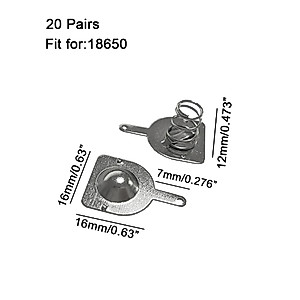 16mmx16mm Batteries Spring YQBOOM 20 Pairs Metal Battery Contact Nickeling Plate Replacement Negative to Positive Battery Springs