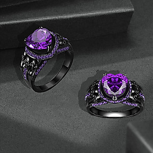 Gothic Jewelry Black Skull Rings Biker Rings Halloween Gothic Engagement Rings for Women Vampire Accessories Halloween Gifts (Purple, 8)