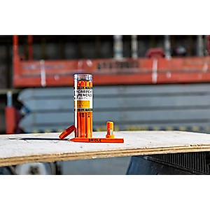 Orange Carpenter Pencil Set - Includes 15 Flat Construction Pencils with Printed Ruler, 1 Carpenter Pencil Sharpener & 1 Clear Storage Container - Smoothly Write on Wood, Concrete & Stone - Pencil Kit