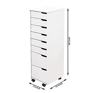 Adeptus Euro 8 Drawer Roll Cart Quick 2 Connect Assembly and Made from Solid Wood (White)