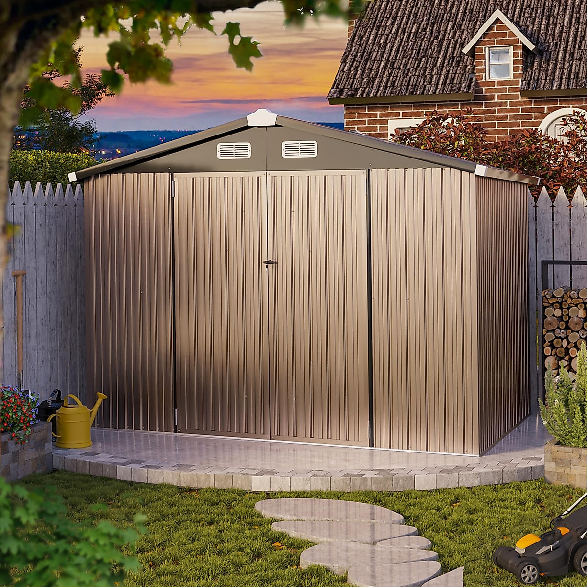 Jolydale 5.6' x 8' Metal Outdoor Storage Shed with Lockable Door - Ideal for Bikes, Tools, Lawn Mowers, Outside Lawn Mower Storage Sheds & Outdoor Storage for Backyard & Garden Use