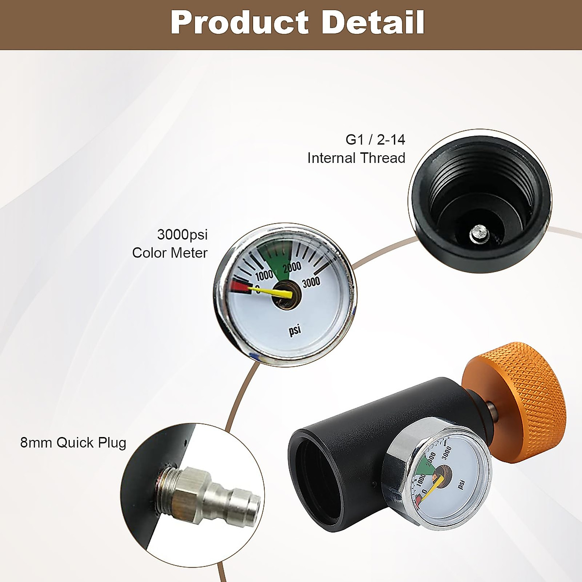 Pilipane CO2 case Refill Adapter Connector Kit, CO2 Adapter for soda stream Water Maker with 3000psi Pressure Gauge, Soda Water Cylinder CO2 Refill Connector Adapter Accessories