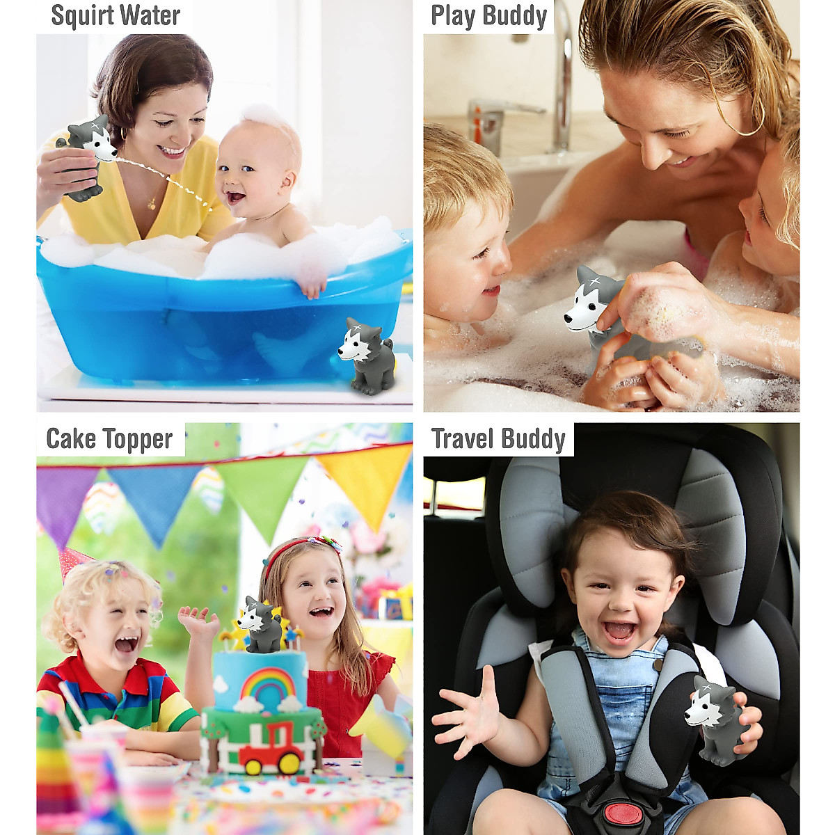 DolliBu Wolf Bath Buddy Squirter – Floating Wolf Rubber Bath Toy, Fun Water Squirting Bathtime Play For Toddlers, Cute and Soft Wild Life Animal Toy For The Bathtub, Beach, and Pool for Girls and Boys