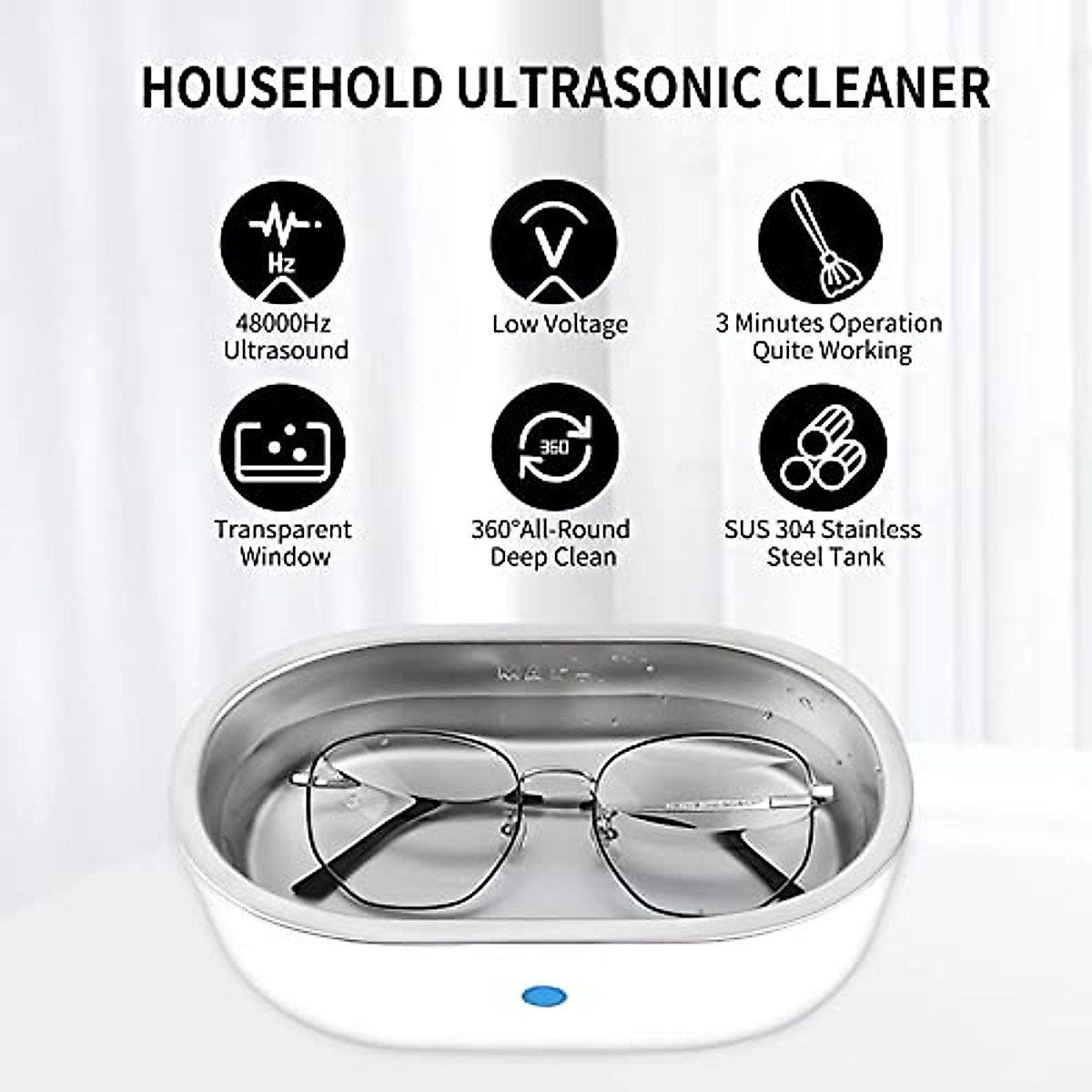 Ultrasonic Jewelry Cleaner High Capacity SUS304 Tank Cleaning Eyeglasses Machine 48KHz Portable and Low Noise Ultrasonic Machine for Ring, Earrings, Necklace, Silver, Retainer, Watches, Coins, Razors