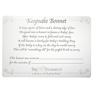 Stephan Baby Bonnets - White Cotton Christening Bonnet with Cutwork Embroidered Cross and Satin Bows, One Size, Straight Hem