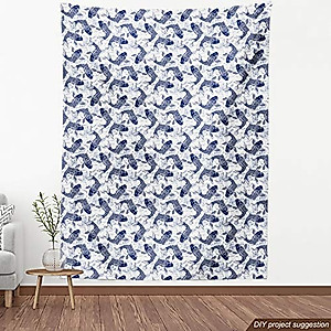 Ambesonne Fish Fabric by The Yard Japanese Carp Koi Wave Pattern Asian Background Ancestral Animal Culture Decorative Fabric for Outdoor and Indoor Furnishing Cover Hobby Sewing DIY 2 Yards White Blue