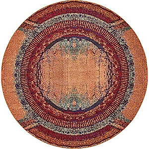 Unique Loom Estrella Collection Rustic, Distressed, Modern, Abstract Area Rug, 8 ft, Orange/Black