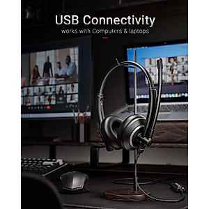 awatrue EH05-U Wired USB Headset with Noise Cancelling Microphone for PC Laptop - Headphones with In-Line Control, Lightweight, Enhanced Sound & MIC Mute