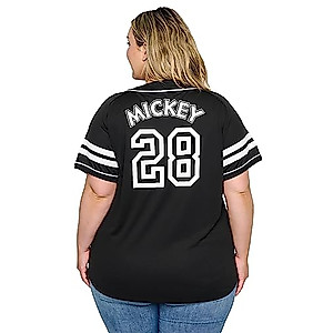 Disney Mickey Mouse 28 Womans Jersey Shirt Button (Black, XX-Large)