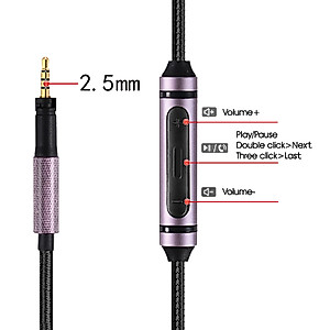 FAAEAL Replacement Upgrade Cable for Sennheiser Momentum 2.0/1.0, HD1,HD 4.50 SE, HD 450BT, HD 4.40, HD 4.30G Headphones,in-line Mic Control Headphone Cord Works on iOS/Android 4.9ft(with mic)