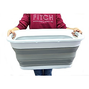 SAMMART 41L(10.8 gallon) Collapsible Plastic Laundry Basket-Foldable Pop Up Storage Container/Organizer-Portable Washing Tub-Space Saving Hamper, Water capacity: 32L (8.4 gallon) (Rectangular, Grey)