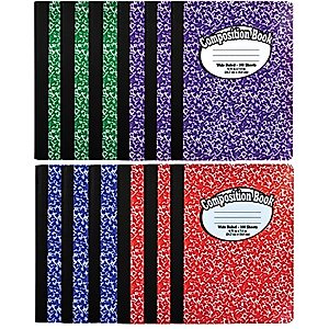 Better Office Products Composition Book Notebook - Hardcover, Wide Ruled (11/32-inch), 100 Sheet, One Subject, 9.75" x 7.5", Assorted Covers: Red, Blue, Green, Purple-12 Pack