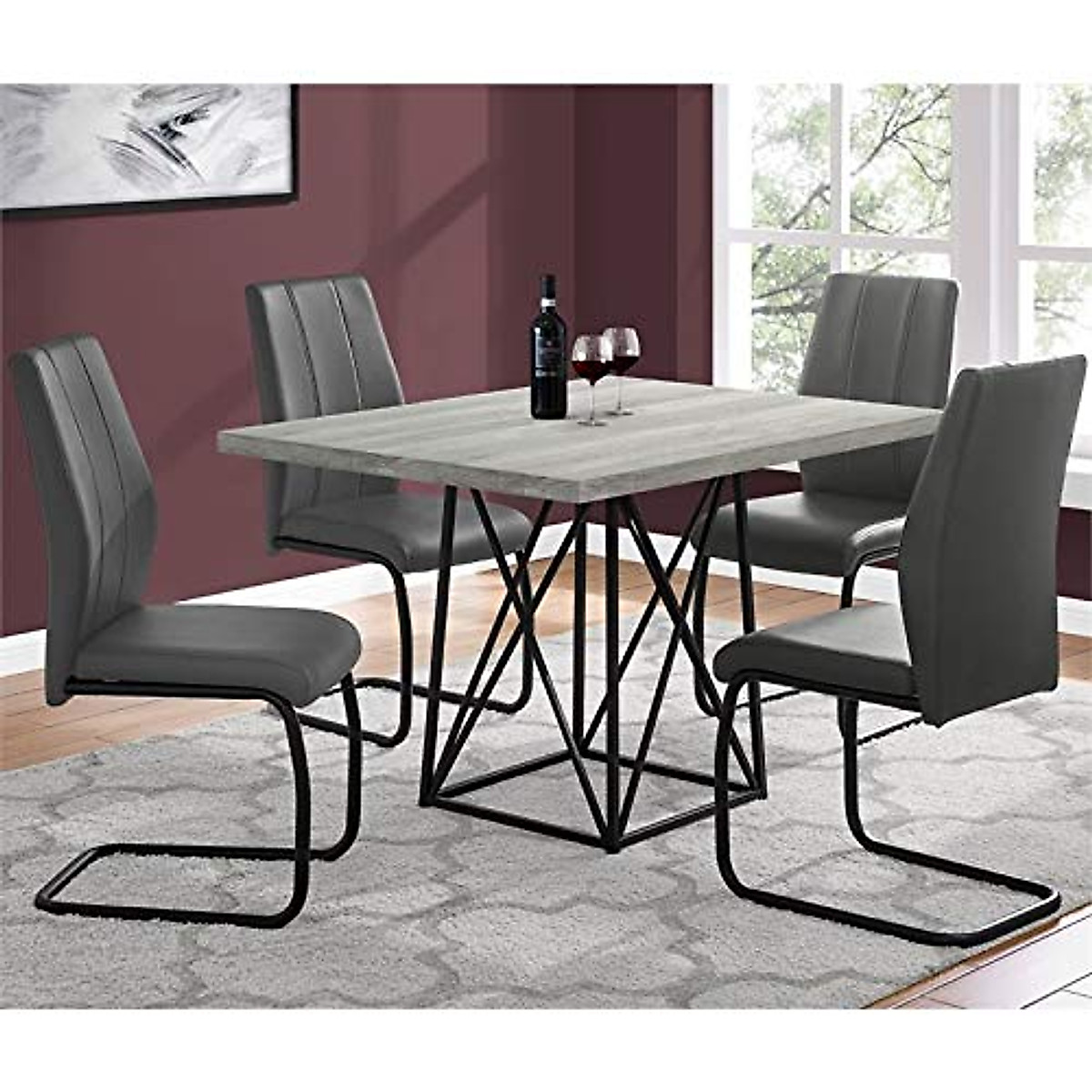 Pemberly Row Contemporary 48" Rectangle Reclaimed Wood Top Metal Base Dining Table in Gray and Black