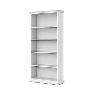 Pemberly Row Modern Contemporary Wood 5 Shelf Bookcase in White Finish