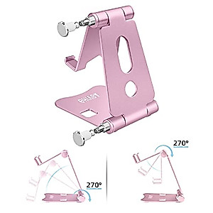 Aoviho Adjustable Cell Phone Stand Desktop Phone Holder - Updated Fully Foldable Stand for iPhone 12 13 11 X XR XS max 8 7 6 Plus Samsung iPad Mini Kindle (Rose Gold)