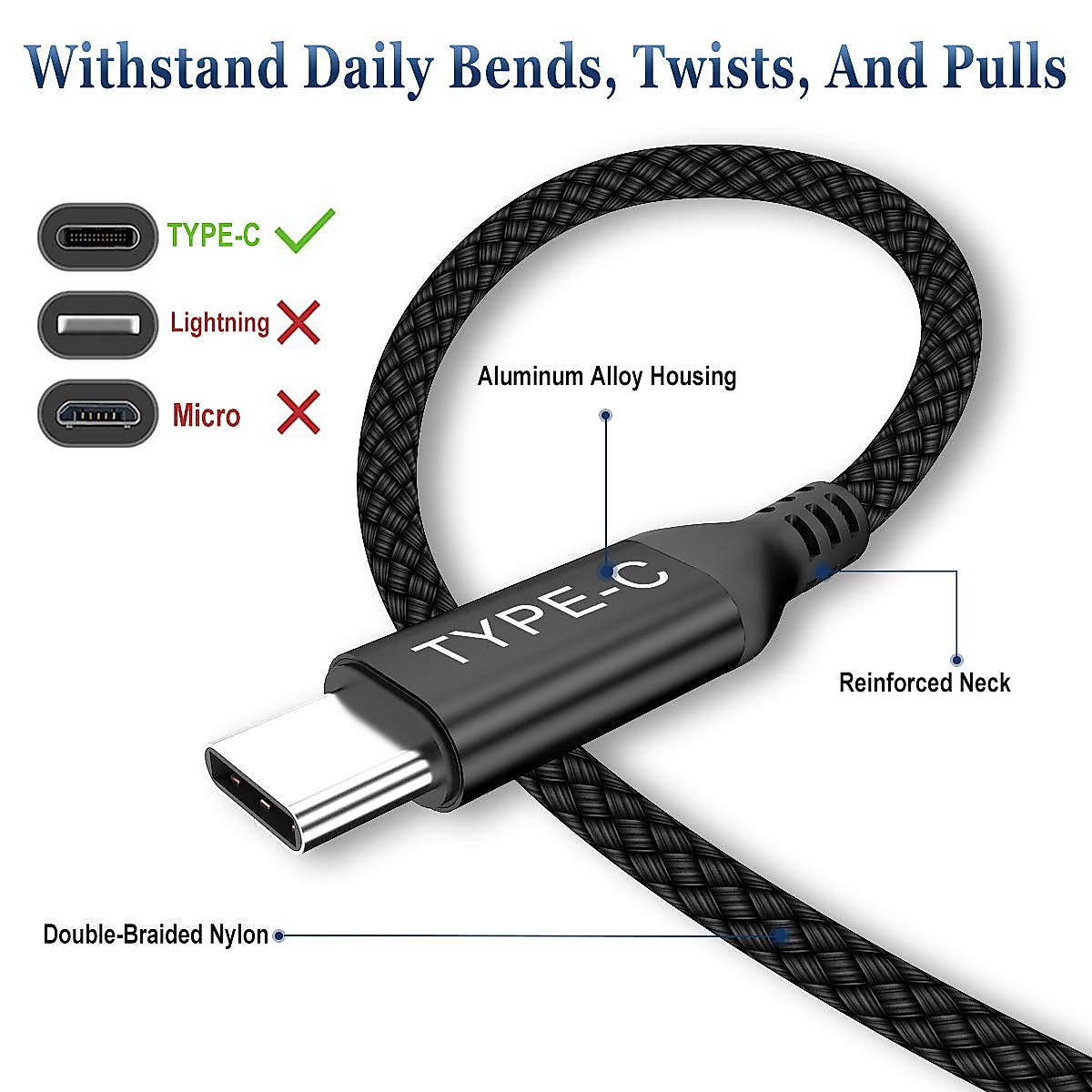 Elebase USB Type C Charger Cable 3 Pack 1.5/3.3/6.6FT,Charging Cord for Samsung Galaxy A02s A03s,A12 A13,A21 A22 A23,A31 A32 A33,A41 A42,A52 A52s A53 A54,A71 A72 A73,Note 10 20,S21 S22 S23 S24