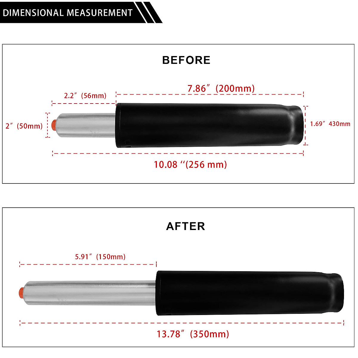 TIANSHU Chair Cylinder Replacement, Heavy Duty(450lbs) Gas Cylinder for Office Chairs, Pneumatic Piston Gas Lift Universal Size (Small, Black)