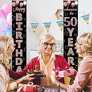 50th Birthday Decorations Door Banner for Women, Cheers to 50 Years Party Supplies Decor, Rose Gold Happy Fifty Year Old Birthday Porch Sign for Indoor Outdoor