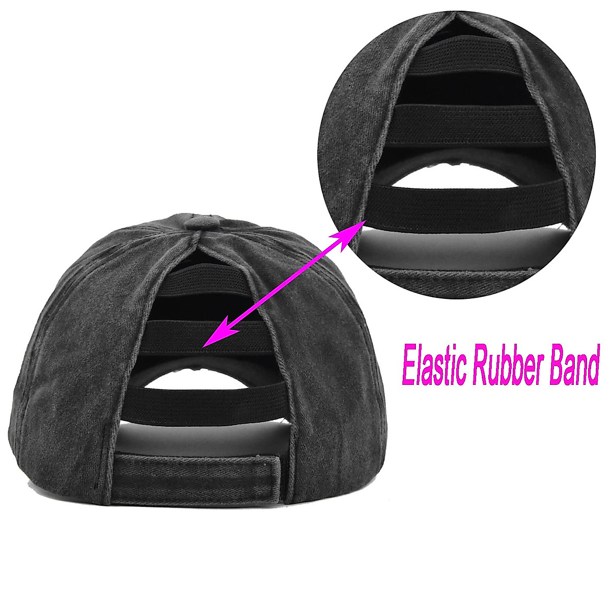 Henwarry Women's Washed Distressed Cotton Denim High Ponytail Hat Adjustable Baseball Cap (F02-White)