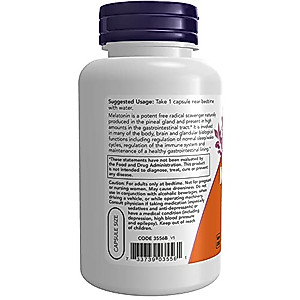 NOW Supplements, Melatonin 5 mg, Free Radical Scavenger*, Healthy Sleep Cycle*, 180 Count (Pack of 1)