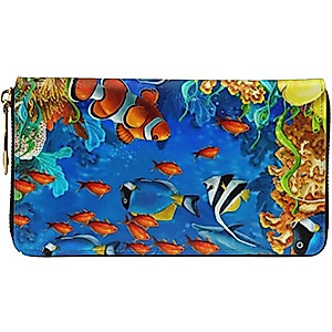 Fishes in Sea Tropical Leather Wallet Long Clutch Purse Fashion Wristlet Handbag