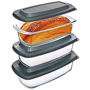 M MCIRCO 6-Piece Glass Loaf Pan with Lids Set, Meatloaf Pan With Airtight Lids, Loaf Pan For Bread, Cake, Pastries, BPA-free, Easy Grip, Fridge-to-Oven (1800ML/1.9Qt/ 7.2 Cups)