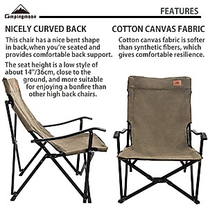 CAMPINGMOON Foldable Cotton Canvas Campfire Bonfire Open Fire Pits Camping Chair Low Style Chair Khaki F-1003C-K
