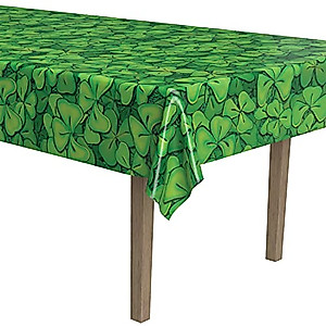 Beistle Printed Plastic Shamrock Table Cover Luck of The Irish Celebrations and Happy St. Patrick’s Day Party Supplies, 54"x108", Green