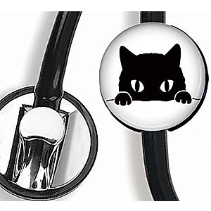 Stethoscope Tag,Steth ID Tag,Nurse Badge (Black cat)