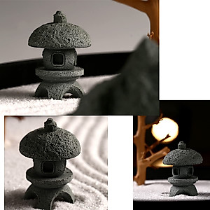 Sdeetesamjun Buddha Statue and 2 Japanese Lantern Pagoda Statues Zen Garden Accessories Buddha Statues for Home Decor Mini Meditation Decor, Buddha Decor, Zen Decor