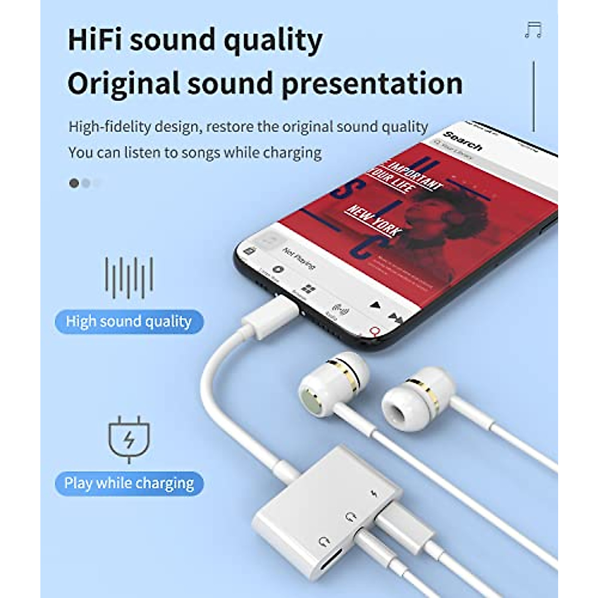 Headphone Adapter for iPhone Lightning to 3.5mm Audio Apple Splitter Dongle Jack AUX Adaptador para Dual Earphone Port 3 in 1 Phone and Charge Charger Earbud 13 12 11 Pro Max Mini Xs Se 7 X 8 Plus