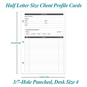 A5 Stylist Binder Insert Cards - 3-Hole Client Profile Cards for Hair Stylist, Salon, Spa, Hairdresser, 100 Sheets/200 Pages Business Data Client Card, 5.8''×8.3''