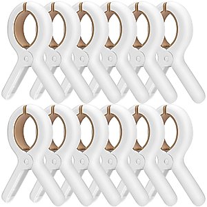 JEFHOMKIT 12 Pack Beach Towel Clips,Heavy Duty Plastic Clothpins Beach Pool Chair Clip with Anti-Rust Springs,Quilt Drying Clip Strong Grip Holder to Keep Your Towel from Blowing Away,No Trace Design