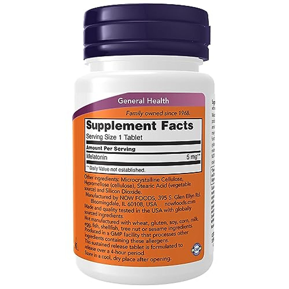 NOW Supplements, Melatonin 5 mg, Sustained Release, Formulated for a 4-Hour Release Period, 120 Tablets