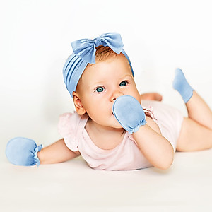 Geyoga 30 Pieces Baby Bow Knot Nylon Headband Newborn Baby Non Scratch Mittens Baby Non Slip Ankle Socks for New Born Baby