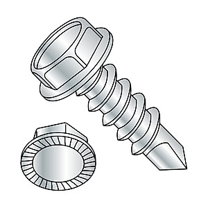 Small Parts 1410KWS Steel Self-Drilling Screw, Zinc Plated Finish, Serrated Hex Washer Head, Hex Drive, #2 Drill Point, 1/4"-14 Thread Size, 5/8" Length (Pack of 50)