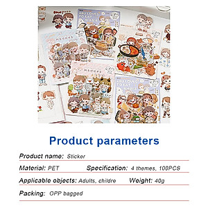 ToneGrip 100 PCS 4 Set Cute Stickers Cartoon PET Kawaii of Small Size Decals for Decoration DIY Laptop Water Bottles Diary Hand Account Scrapbook Daily Calendar Albums for Kids Teens Adults