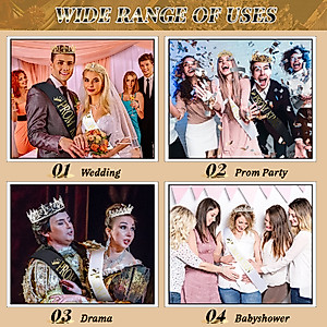 Juexica 6 Pieces Prom King Crown Metal Baroque King and Queen Prince Princess Crystal Headband Tiara Crown Wedding Bridal Accessories for Women Men(Gold, Silver, Elegant Style)