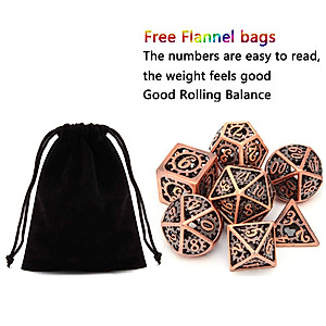 Metal Dice Set D&D, Dungeons and Dragons Dice Set,Hollow Out Retro Number Rainbow Unique Polyhedron Game RPG DND Metal Dice Set, Ancient Red Copper-24, Small