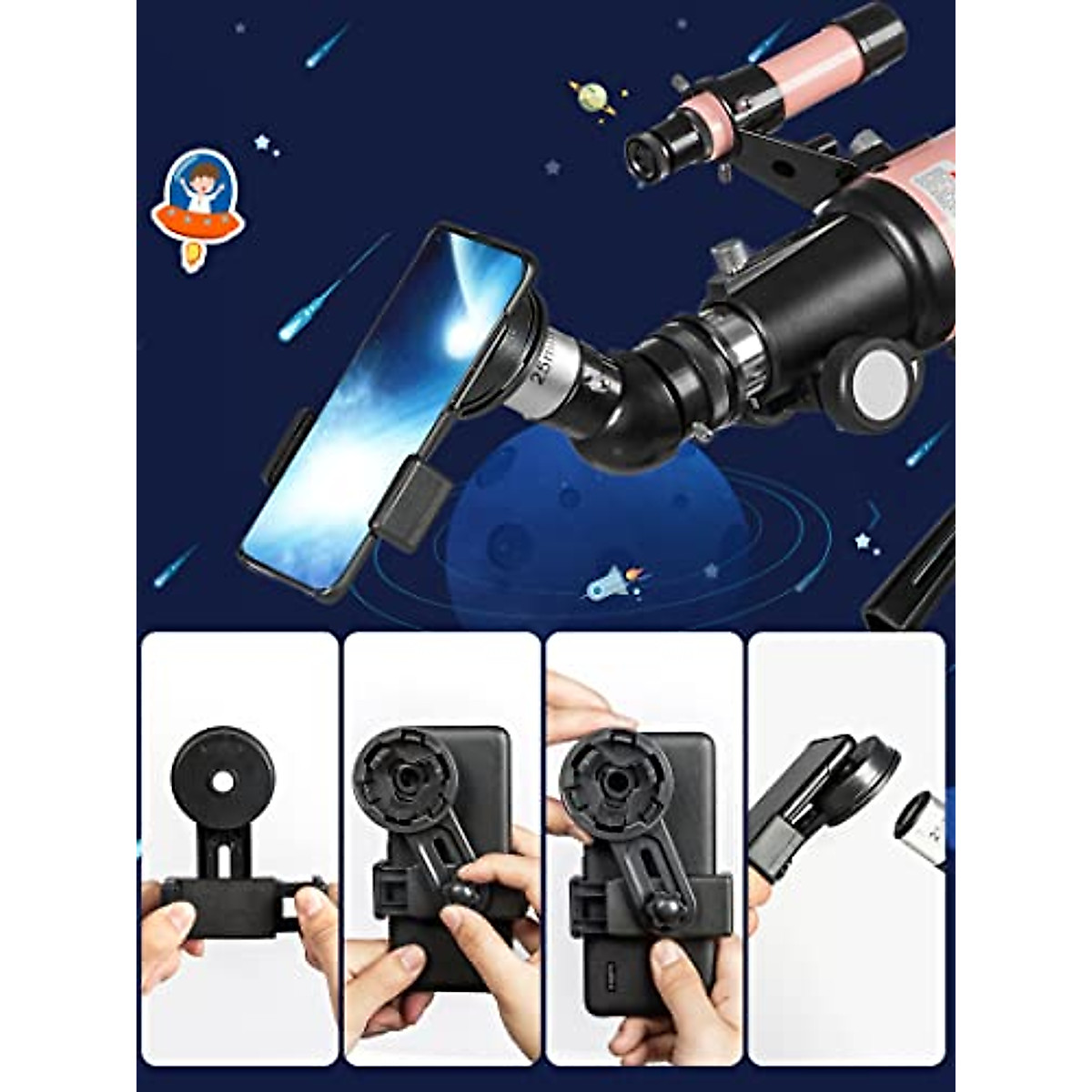 Telescope for Kids Girls Astronomy Beginners - 70mm Aperture and 400mm Focal Length Professional Refractor Telescope for Adults Great Christmas Astronomy Gift for Kids with Gift Package, Pink