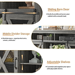 TOLEAD Farmhouse TV Stand for 65 inch TV Farmhouse Entertainment Center with Sliding Barn Doors Console Storage Cabinet for Living Room, Bedroom Grey