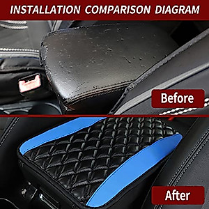 Fogfar Pack-1 Center Console Armrest Pad, Three-Dimensional Embroidery Armrest Box Mat, 12.5In x 7.4In Leather Waterproof Armrest Cover, Suitable for Most Vehicles, SUVs, Trucks (Blue)