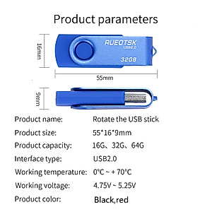 RUEOTSK USB Flash Drive 2 Pack 32GB Rotatable USB 2.0 Pen Drive Flash Memory Drive (Blue Black) (XZ-2PCS-32G-002)