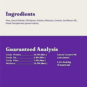 Halo Plant-Based Dog Treats with Sweet Potato & Carrots, Vegan Dog Treat Pouch, 8oz bag