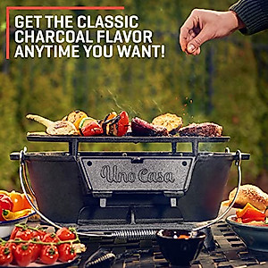 Uno Casa Hibachi Grill - Pre-Seasoned Small Charcoal Grill, Portable Charcoal Grill for Camping, Outdoors Table Top Grill Charcoal, Japanese Hibachi Grill - Waterproof Cover Included