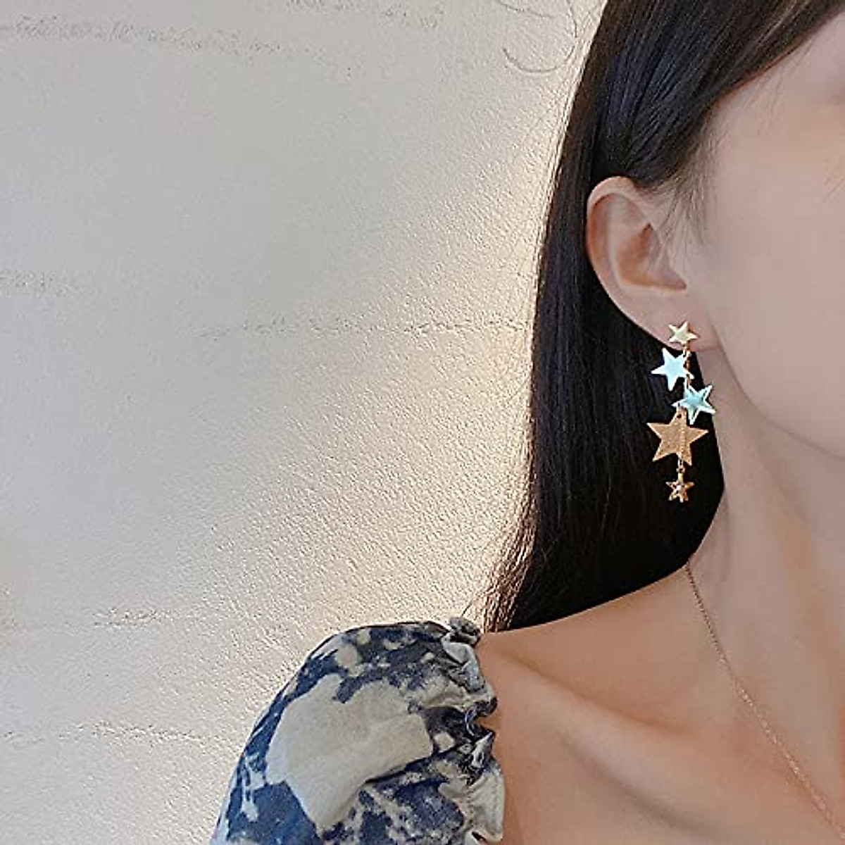 18k Gold Star Long Tassel Dangle Earrings for Women Shooting Star Earrings Meteor Lucky Star Pearl Drop Earrings Jewelry (Gold)